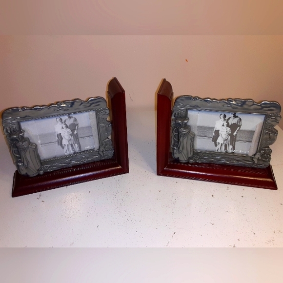 unmarked | Accents | Wood And Pewter Bookend Picture Frames | Poshmark